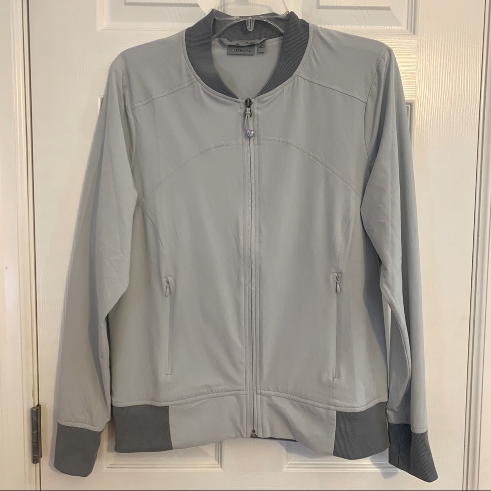 Athleta Bombastic Bomber Jacket Gray Full Zip Sz L - Gem
